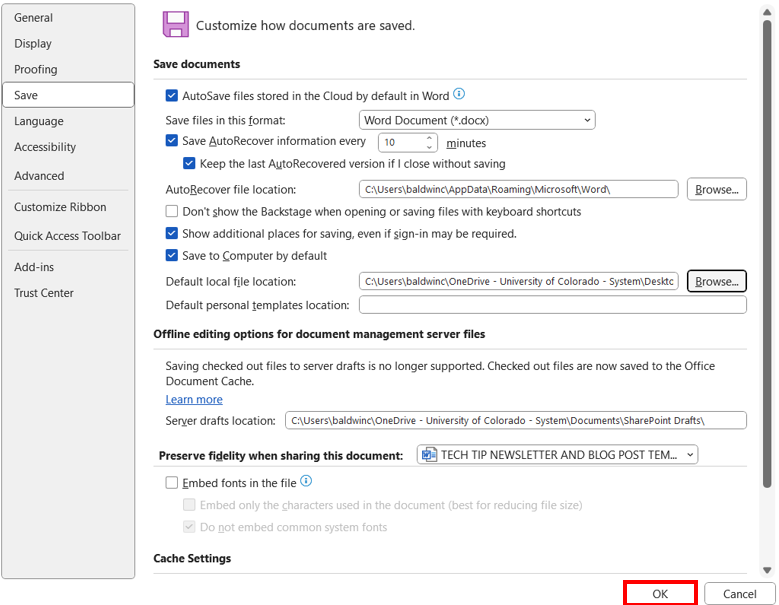 Change Word’s default save location | University of Colorado